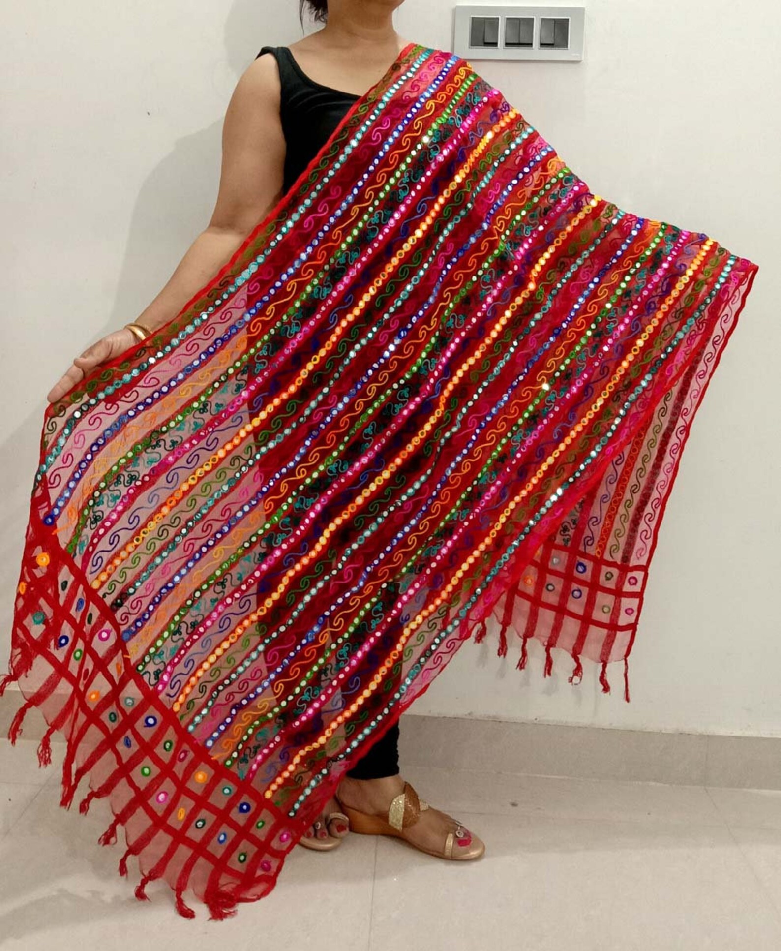 Indian Multicolor Dupatta Bazar Red Organza Dupatta Party Wear - Etsy