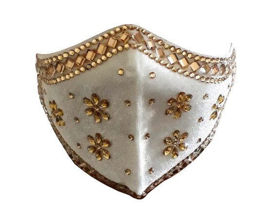 Indian Bridal Face Mask Off-white Velvet Fabric Beaded and - Etsy