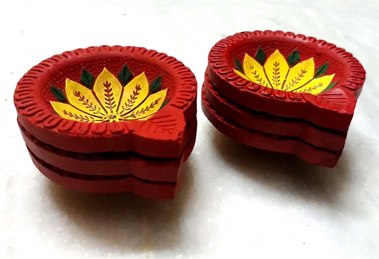 6 Set Christmas Colorful Diya Clay Pot,diwali Dipak Puja,lamp,wick ...