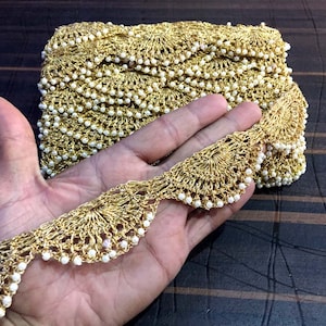 9 Yard Dupatta Golden Motif Stone Work Laceglass Beadsstone - Etsy