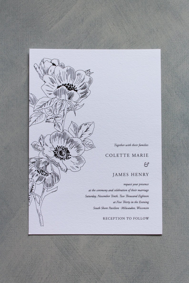 Floral Drawing Invitation Template Modern Editable Wedding - Etsy