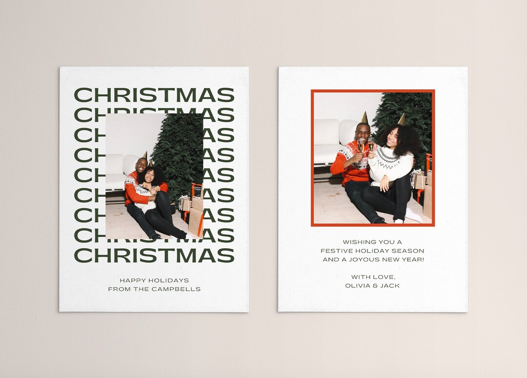 Modern Typographic Christmas Photo Card Template (canva Editable, 4 ...