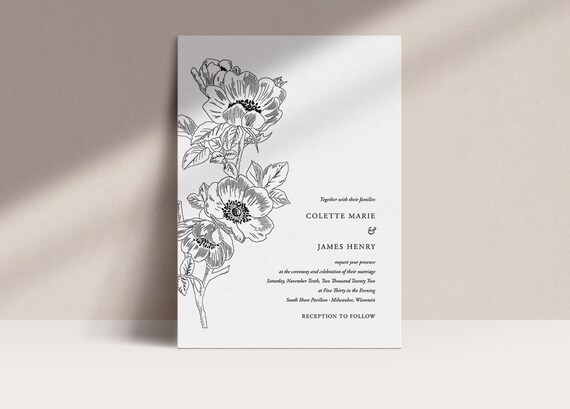 Floral Drawing Invitation Template Modern Editable Wedding - Etsy