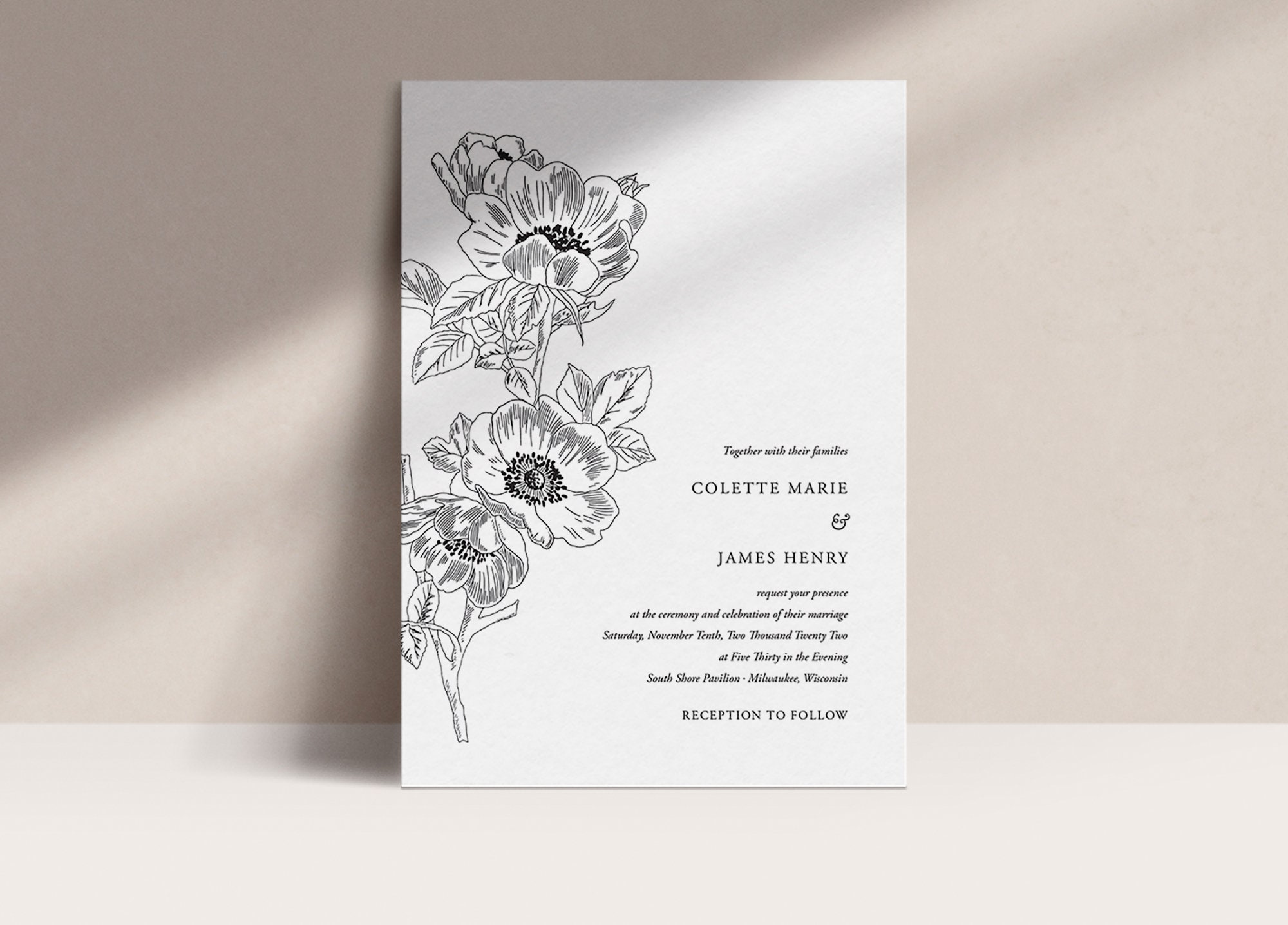 Floral Drawing Invitation Template | Modern Editable Wedding Invitation ...