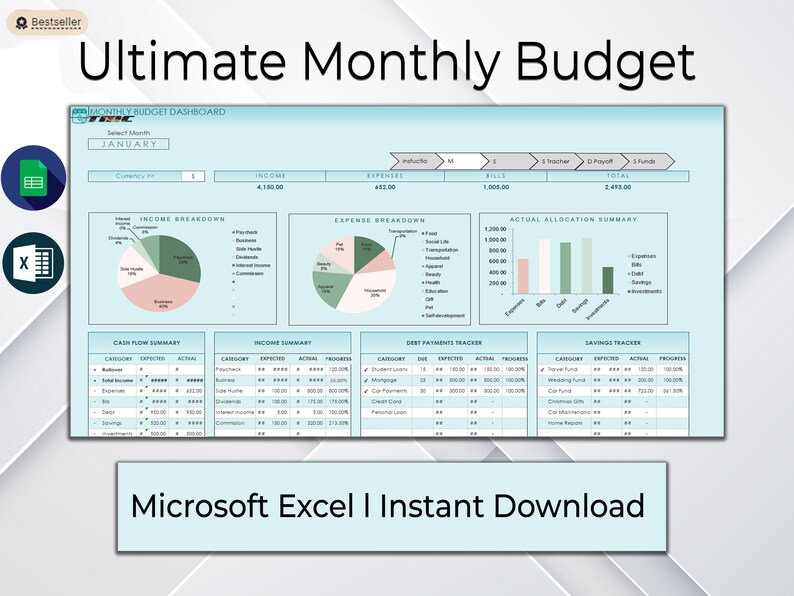 Monthly Budget Spreadsheet, Final Google Sheets, Budget Template for ...