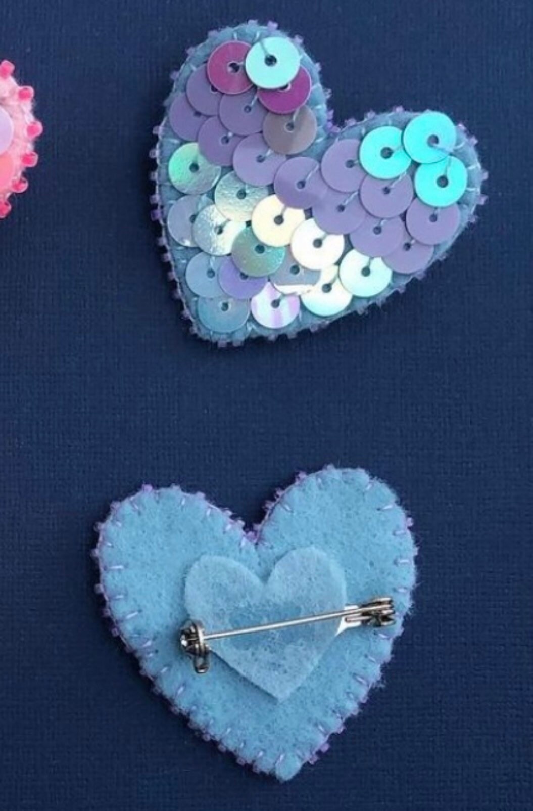 Sequin Love Heart Brooch Handmade - Etsy UK