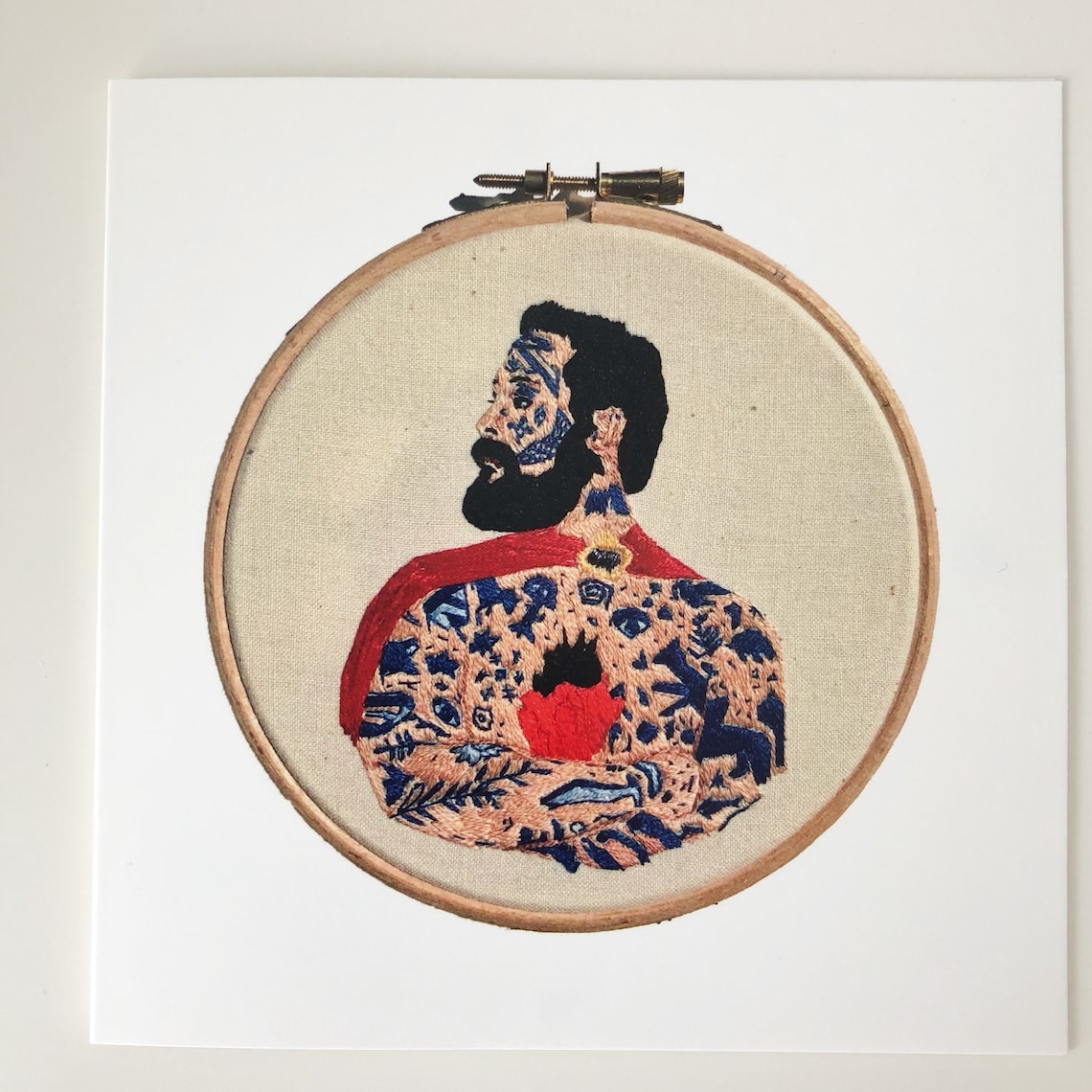 Tattooed Man, Sideshow Performer, Hand Embroidered, Print Card, Blank ...