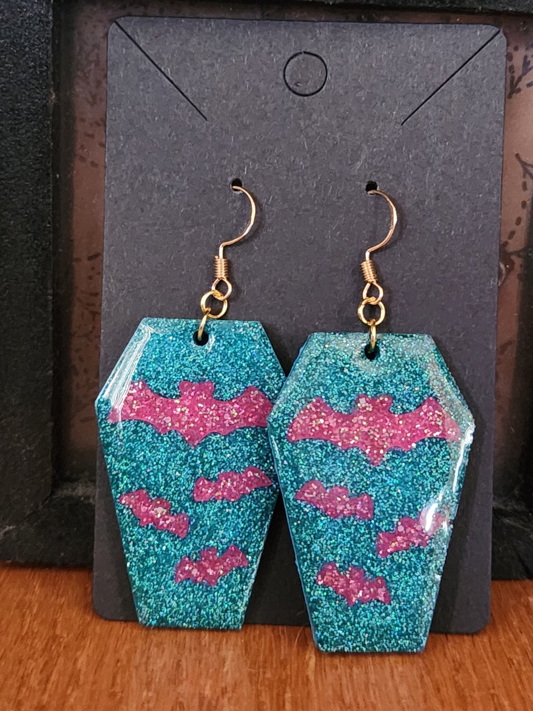 Colorful Glitter Coffins W/bats Halloween Earrings - Etsy