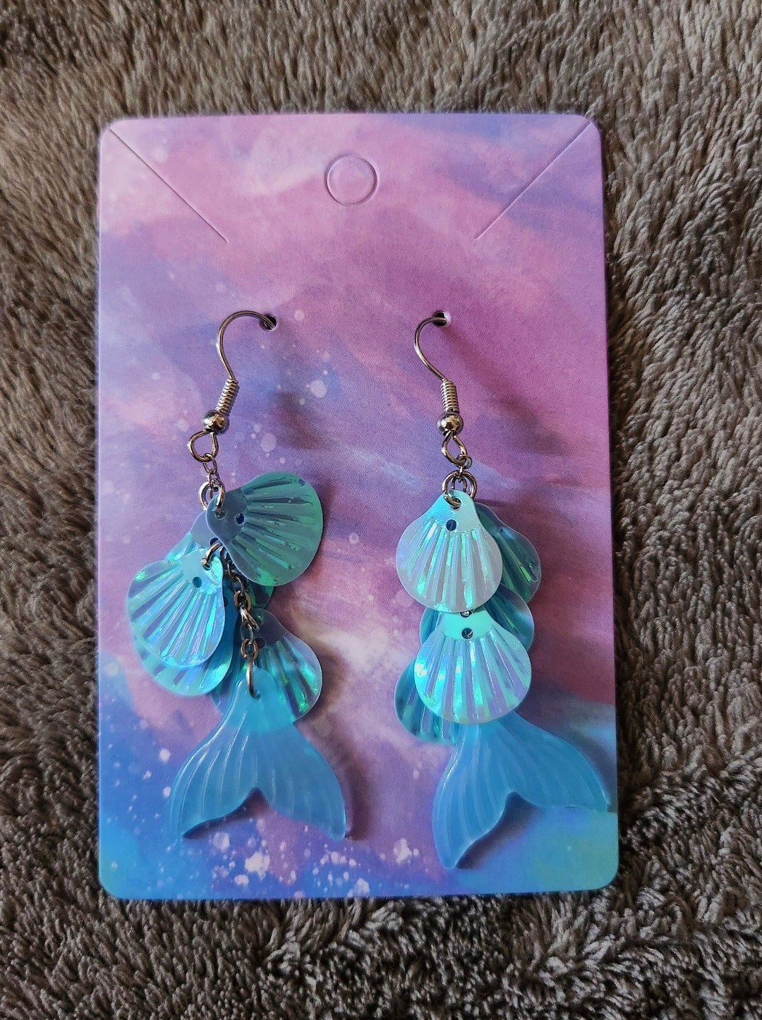 Sequin Mermaid Scale and Fin Dangle Drop Earrings - Etsy