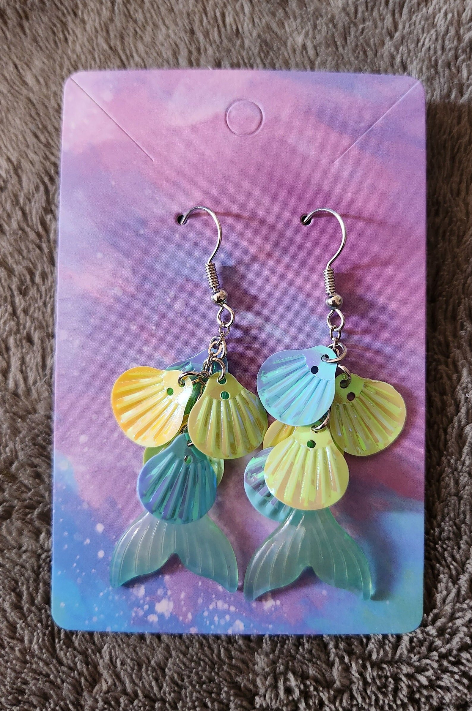 Sequin Mermaid Scale and Fin Dangle Drop Earrings - Etsy