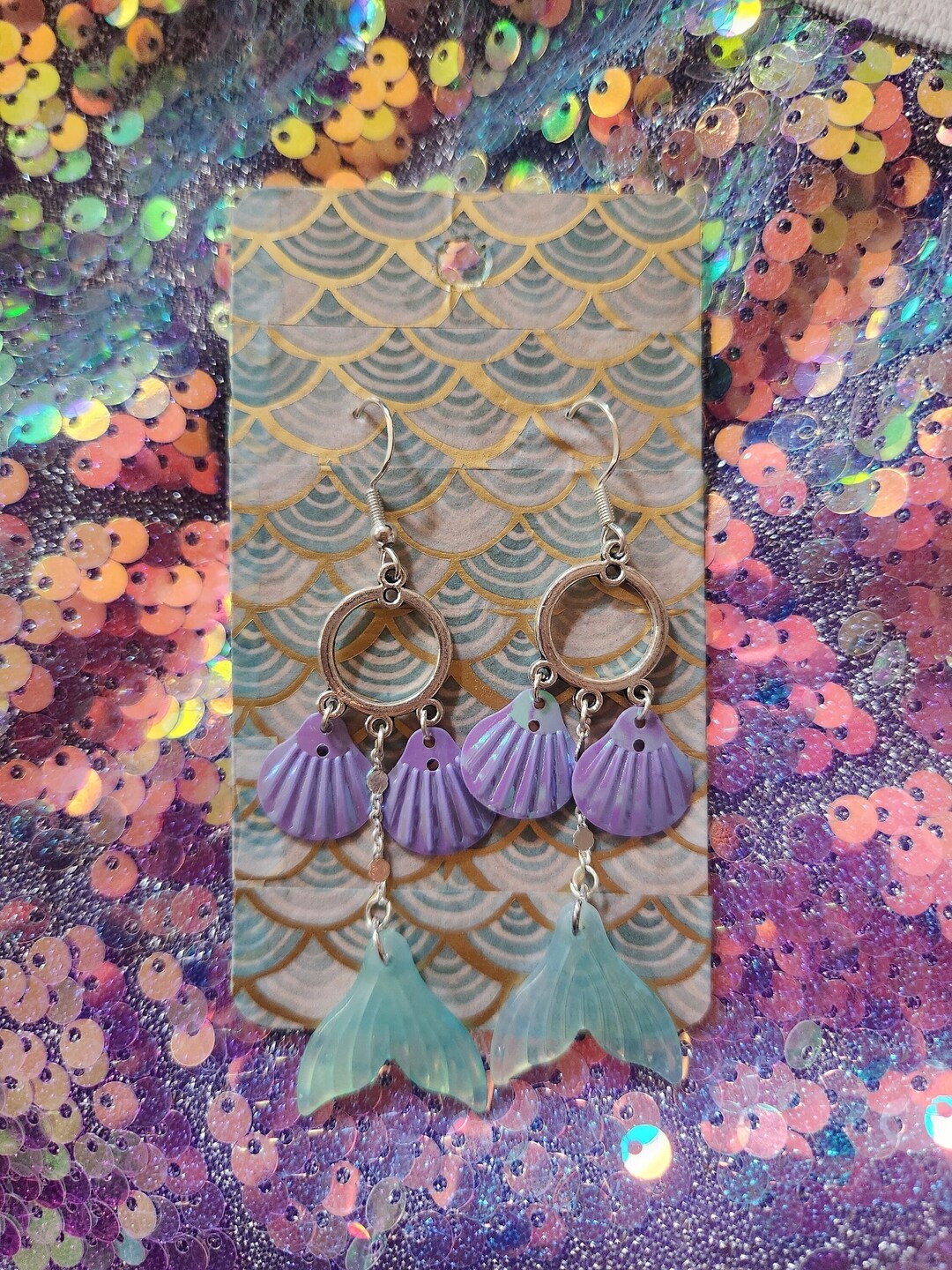 Ariel Little Mermaid-inspired Seashell Sequin Dangle Tail Earrings - Etsy