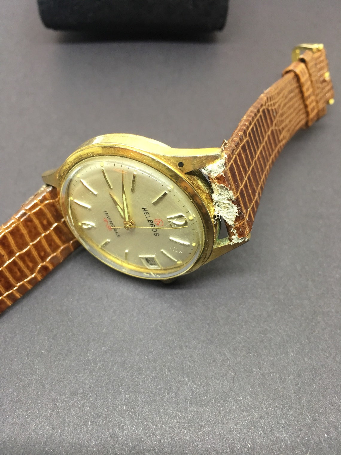Vintage Helbros Swiss Made Mechanical Gold Wrist Watch With Date Dial ...