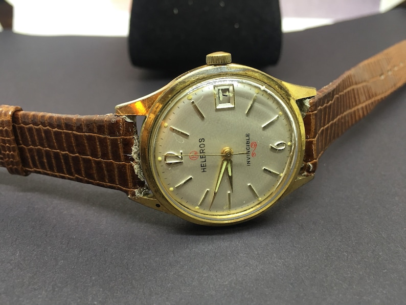 Vintage Helbros Swiss Made Mechanical Gold Wrist Watch With Date Dial ...