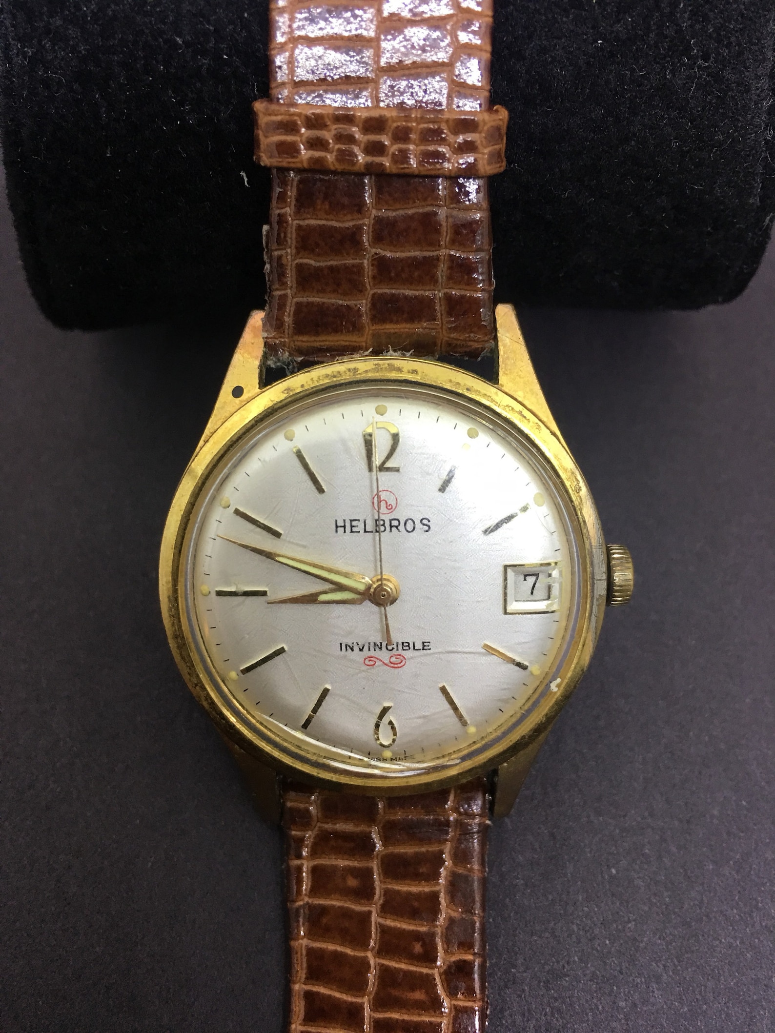 Vintage Helbros Swiss Made Mechanical Gold Wrist Watch With Date Dial ...