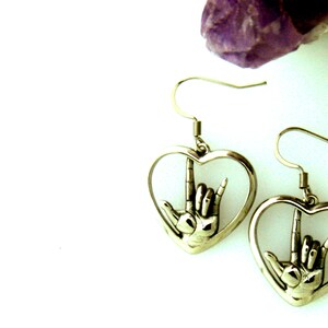 American Sign Language "i Love You" Heart Earrings, (S245) ASL "i Love ...
