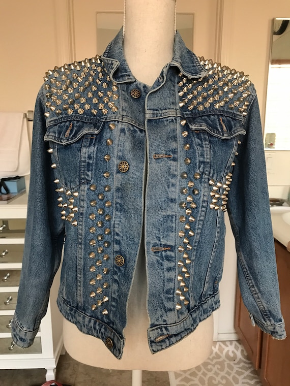 Hand-studded Denim Jacket - Etsy