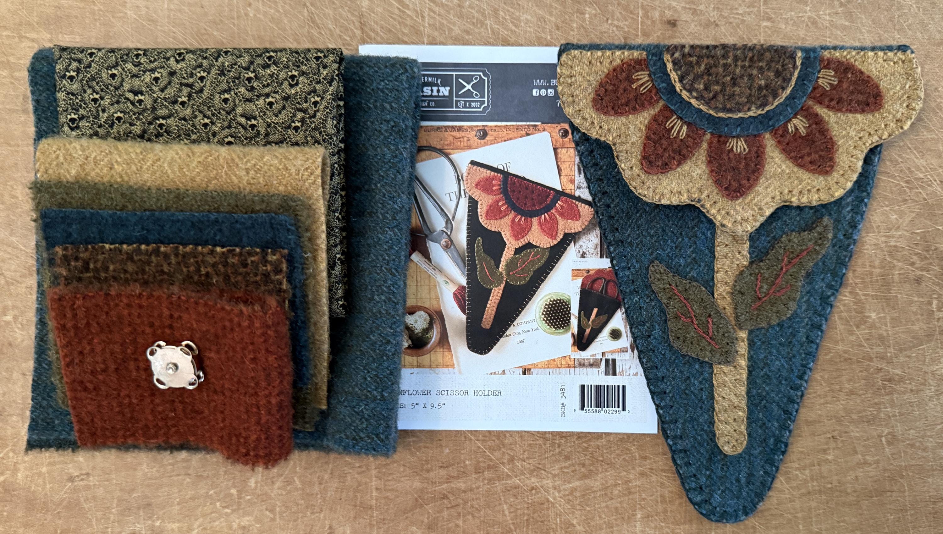 Wool Applique Kit "sunflower Scissor Holder" Pattern Buttermilk Basin ...