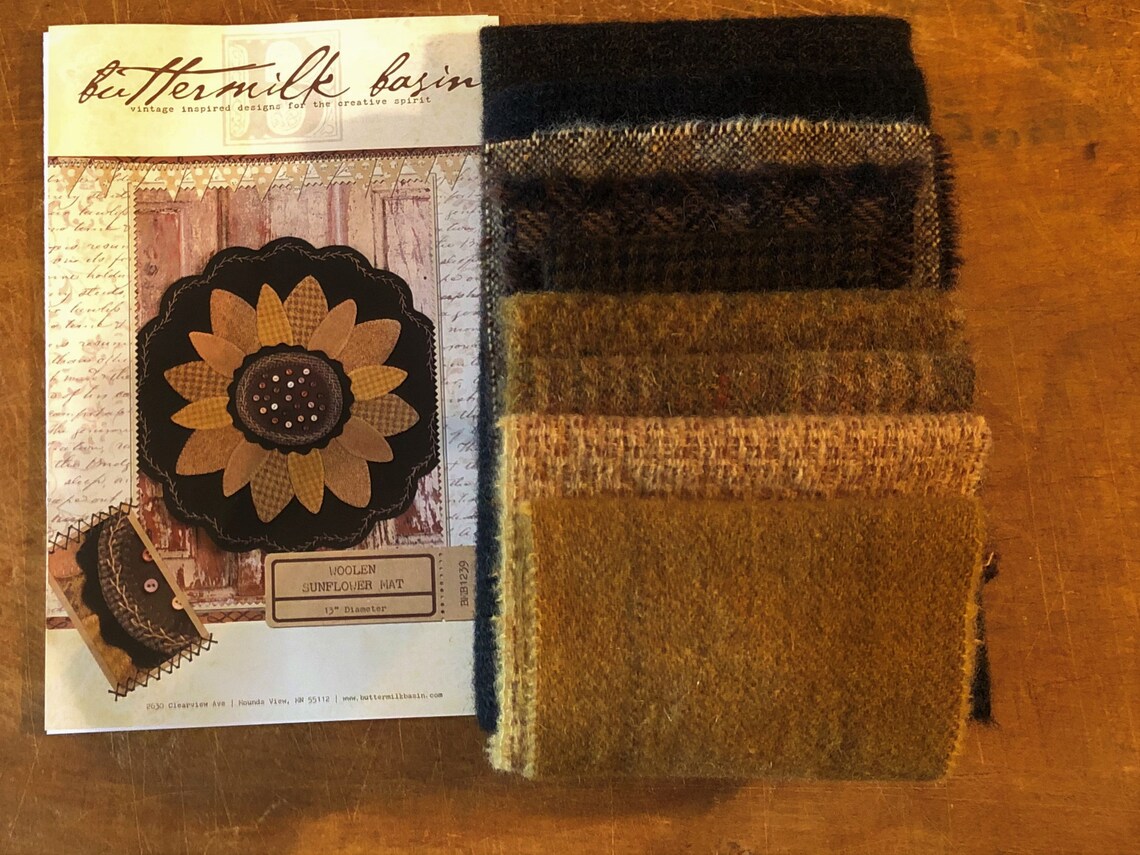 Wool Applique Kit woolen Sunflower Mat Pattern by | Etsy