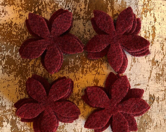 Wool Flowers- 20 Pre Cut Mill Dyed Red Wool Flowers - Etsy