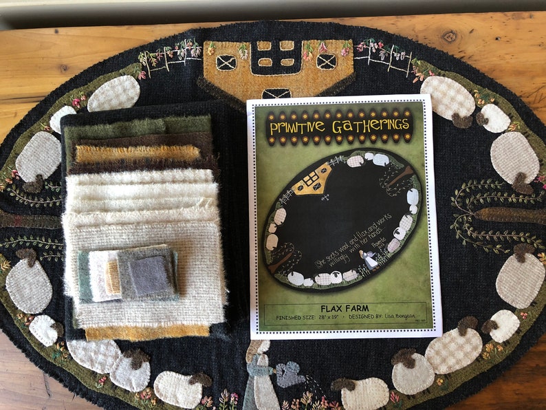 Wool applique kit Flax Farm pattern by primitive | Etsy