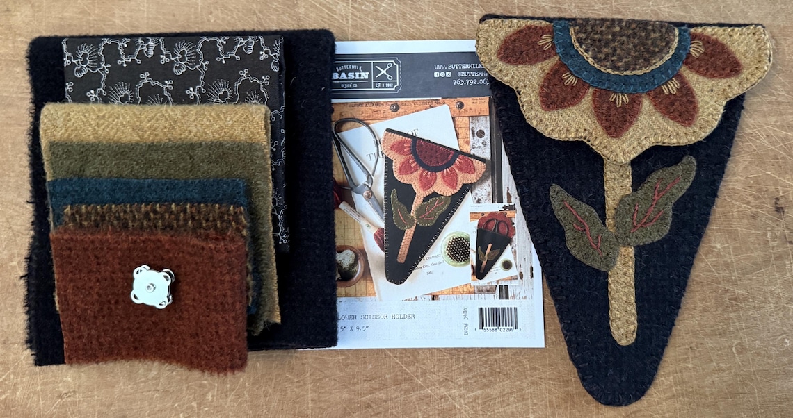Wool Applique Kit "sunflower Scissor Holder" Pattern Buttermilk Basin ...