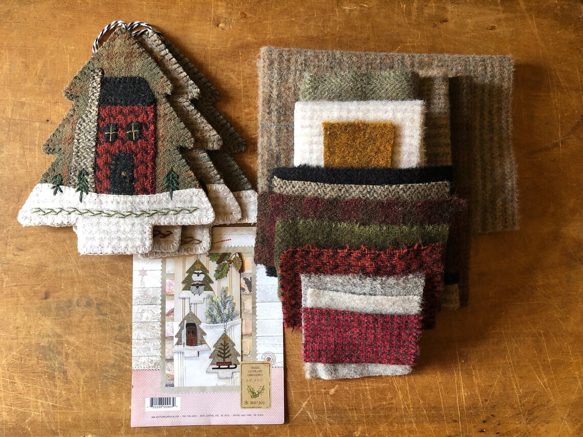 Wool Applique Kit "three Woodland Ornaments" - Etsy