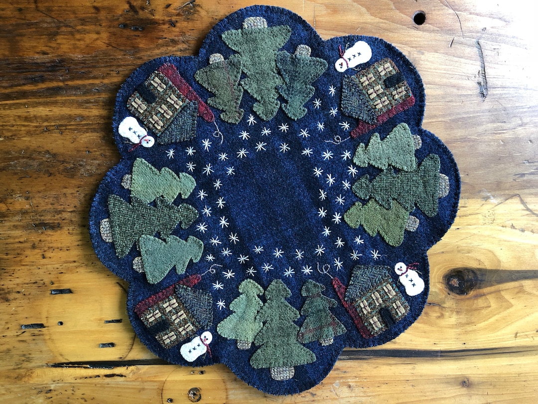 Wool Applique Kit "winter Cabin Table Mat" Pattern by Primitive ...