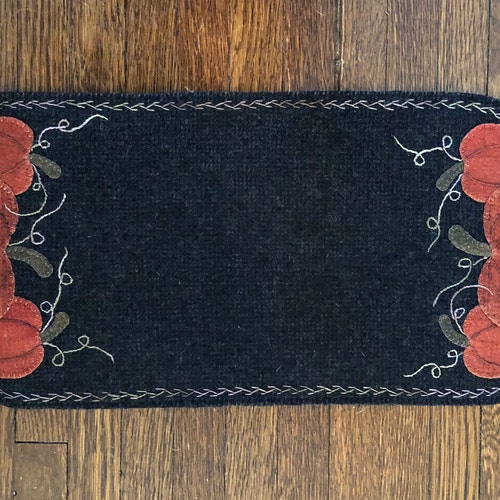 Wool Applique Kit pumpkin Trio Mat Primitive - Etsy