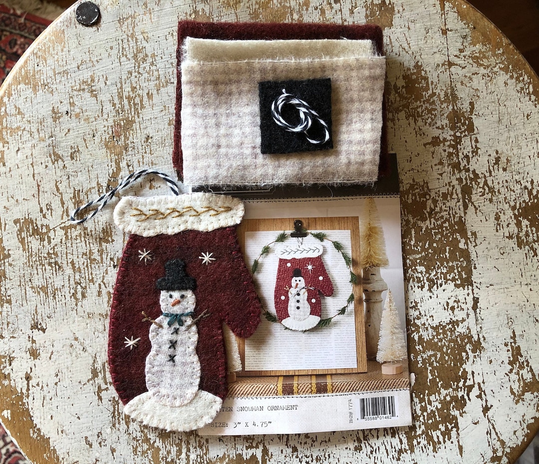 Wool Applique Kit "mitten Snowman Ornament" Buttermilk Basin - Etsy