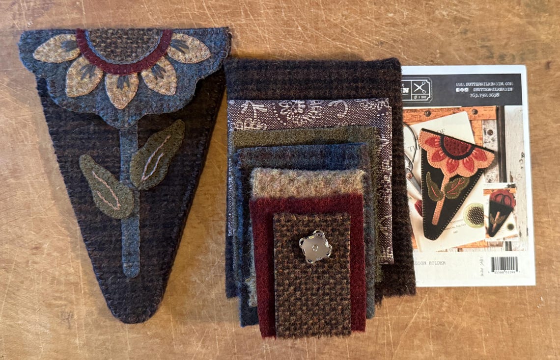 Wool Applique Kit "sunflower Scissor Holder" Pattern Buttermilk Basin ...