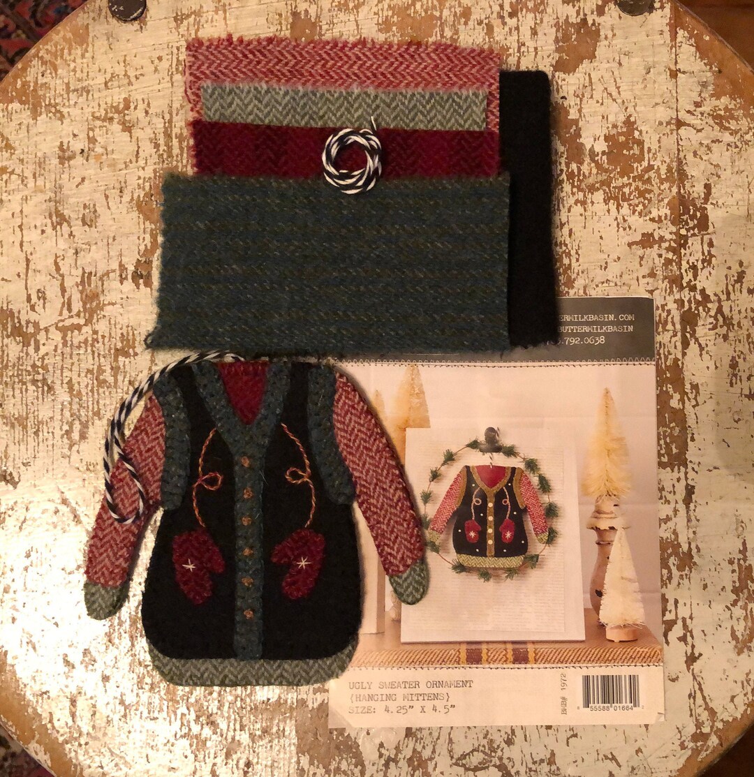 Wool Applique Kit "hanging Mittens Ugly Sweater" Pattern by Buttermilk ...