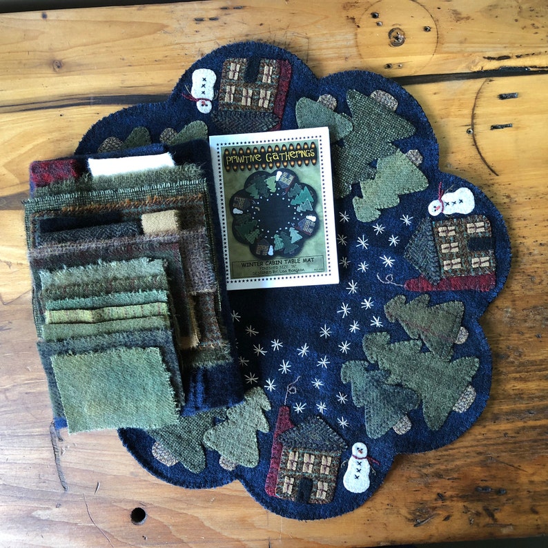 Wool applique kit Winter Cabin Table Mat pattern | Etsy