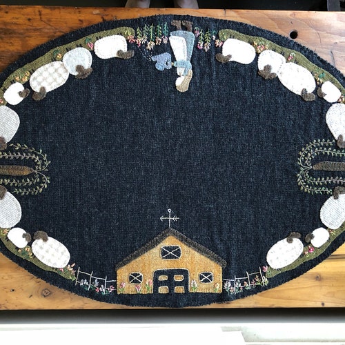 Wool Applique Pattern Primitive Hare in the Wildflowers by Kay - Etsy