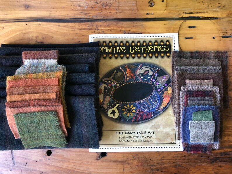 Wool applique kit Fall Crazy Table Mat pattern by | Etsy