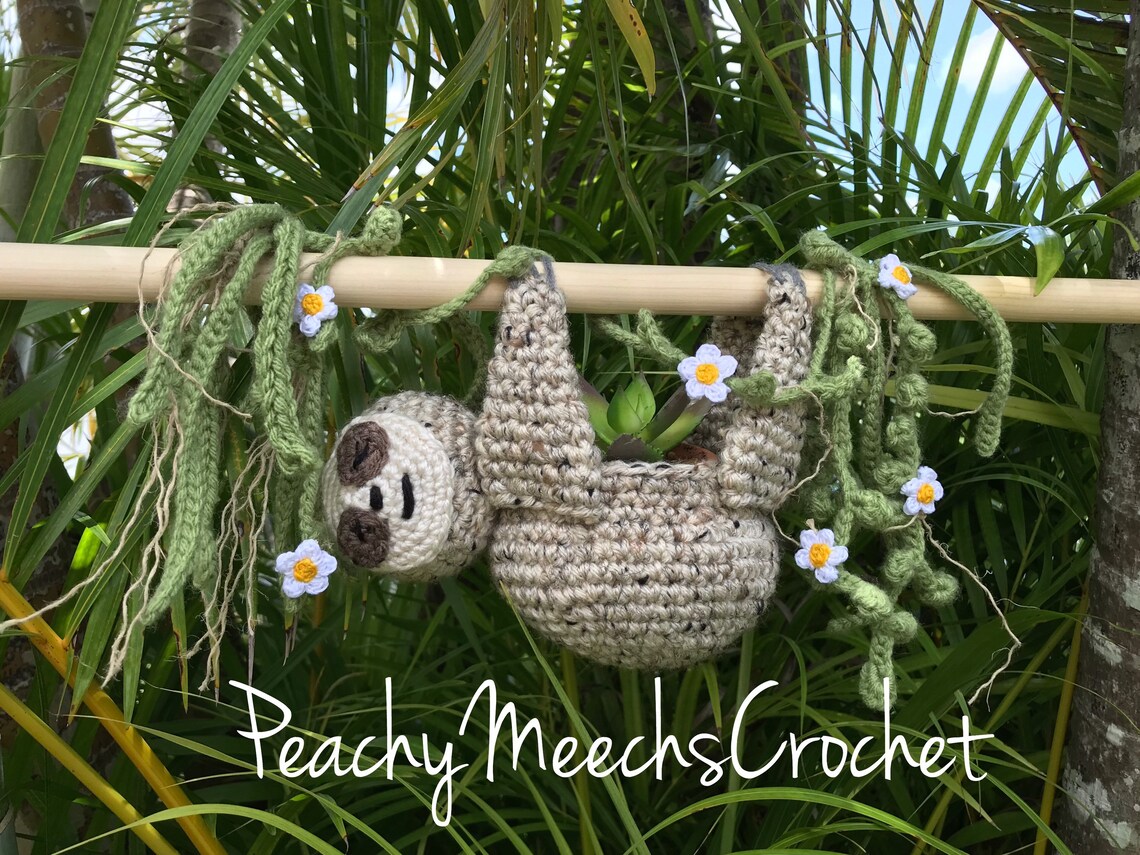 PATTERN. Crochet Sloth Pattern. Sloth Plant Hanger With Vines - Etsy