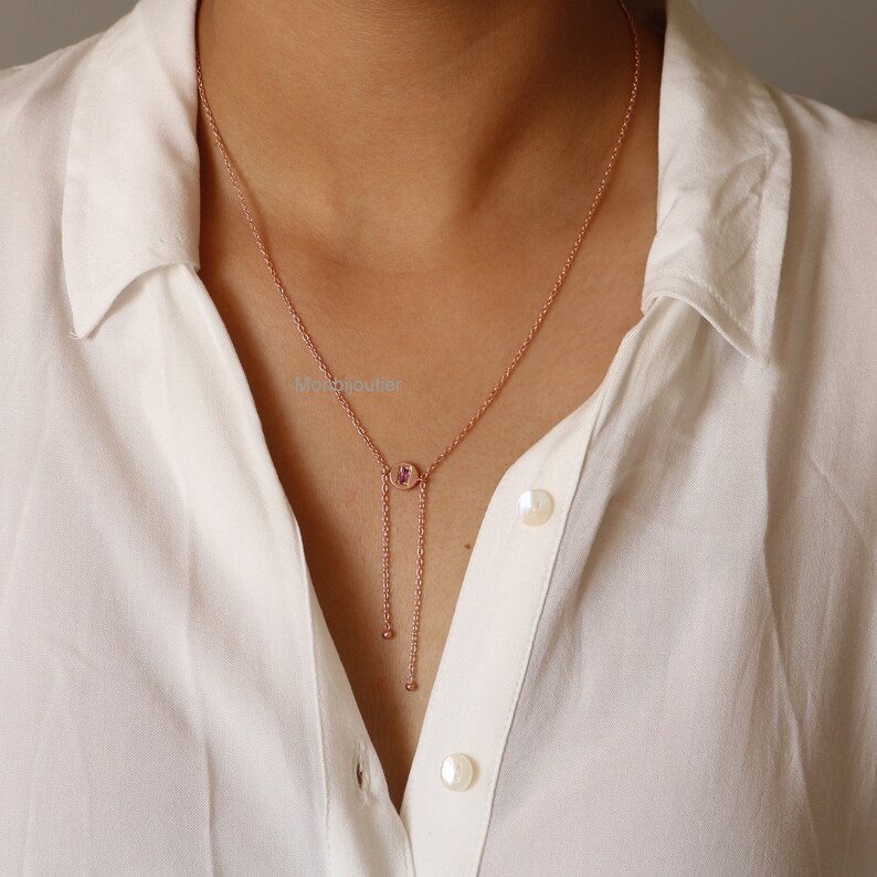 Baguette Amethyst Disc Lariat Necklace in 14k Rose Gold - Etsy