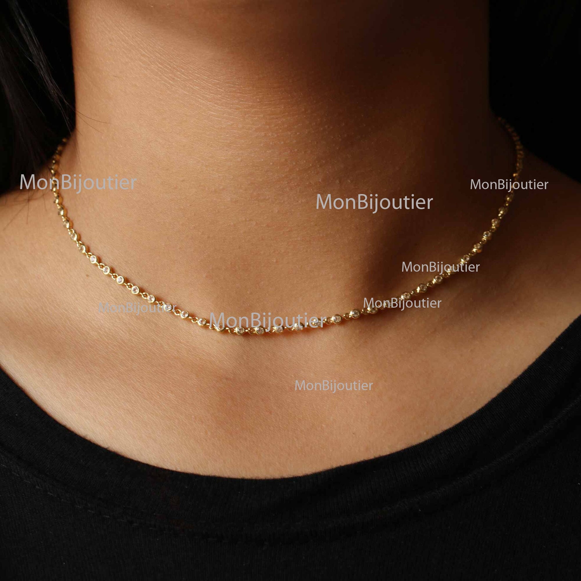 Unique Chain Station Necklace Delicate Diamond Bezel Set | Etsy