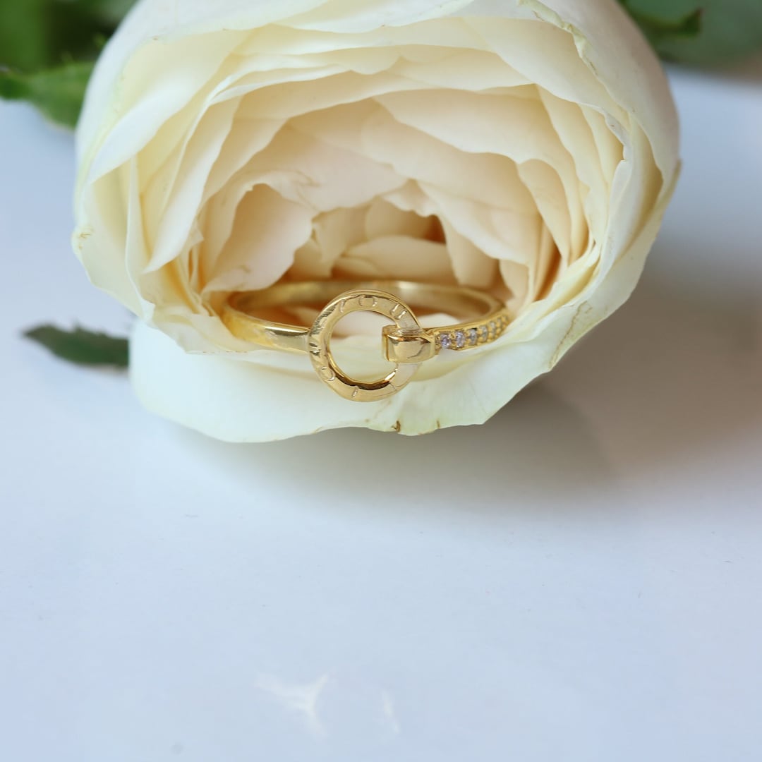 14k Solid Gold Diamond Ring, Gold Belt Ring, Buckle Ring, Handmade Fine ...