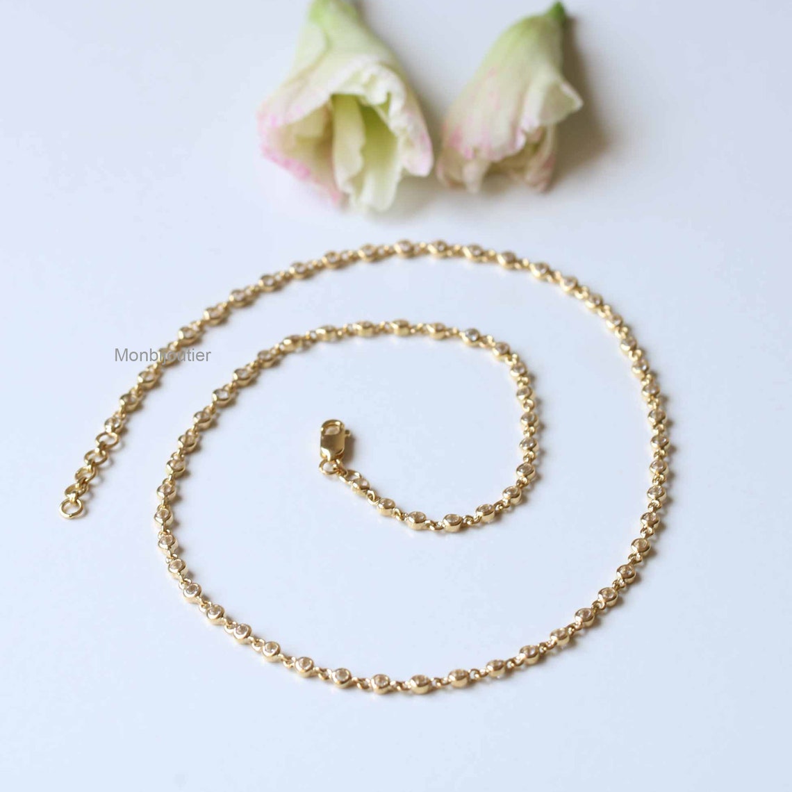 Unique Chain Station Necklace Delicate Diamond Bezel Set - Etsy