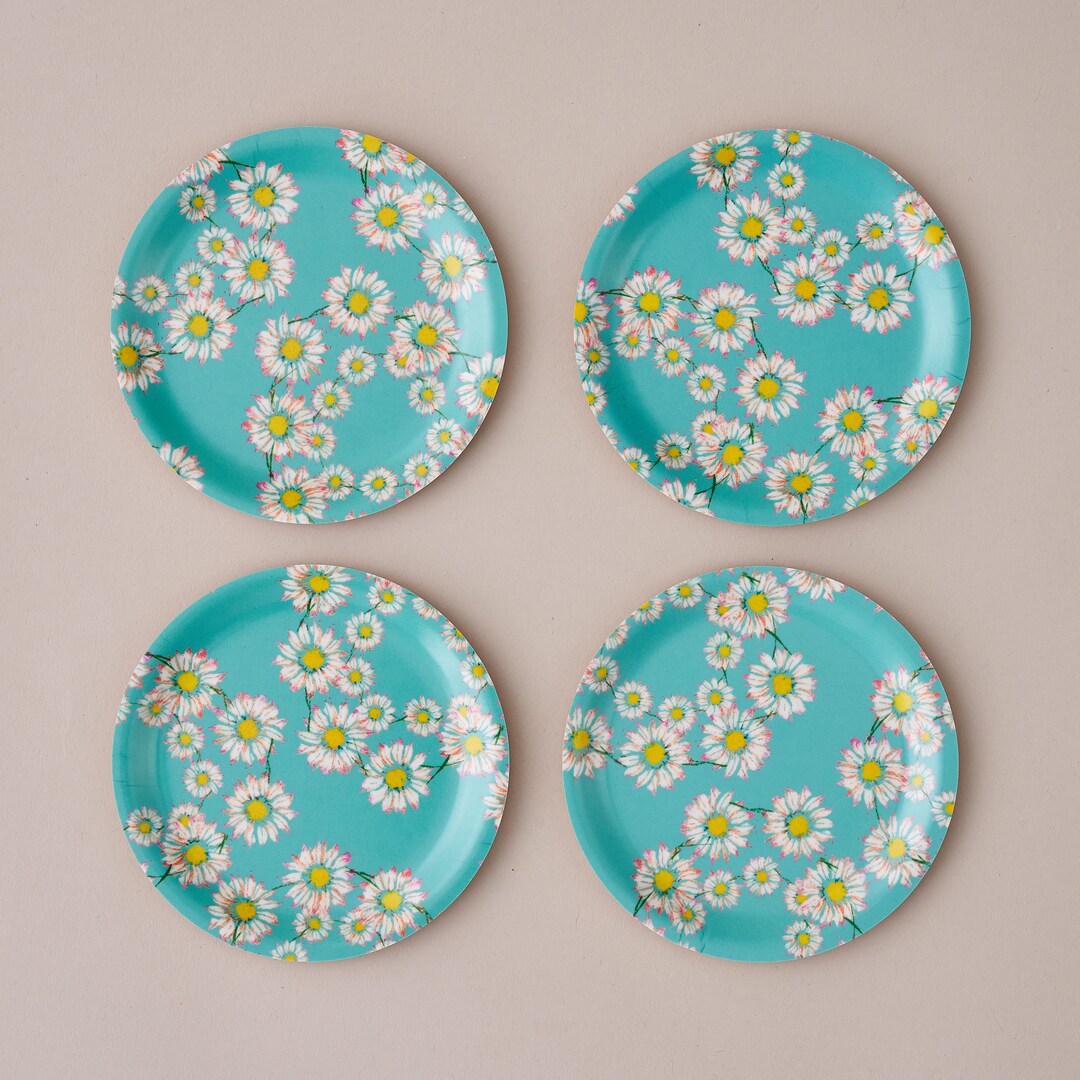 4 Sustainably Made Coasters, Gift Set/ Daisy Design Mini Trays/trinket ...