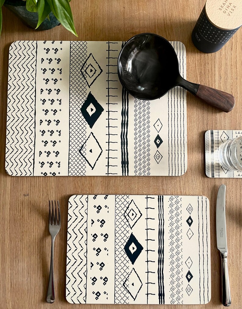 Extra Large Boho Serving Mat // Blue Geometric Placemat //contemporary ...