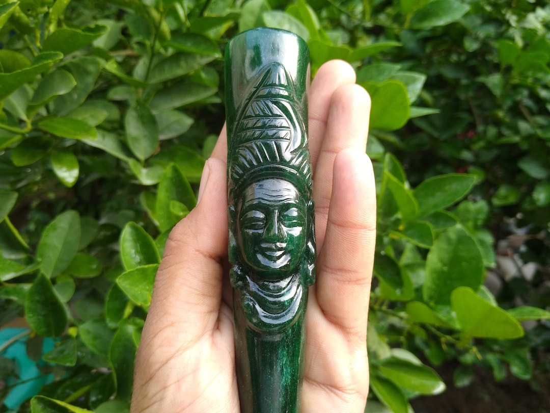 Handmade Green Jade Chillum Jade Pipe | Shiva Face - Etsy