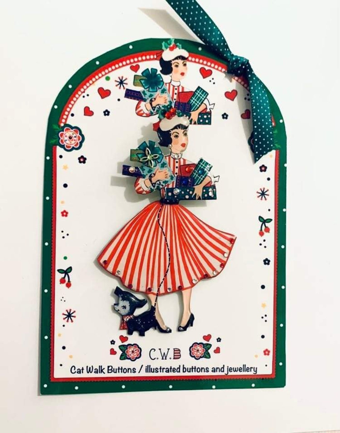 Retro Vintage Style 50s Lady Walking Dog Carrying Christmas Presents ...