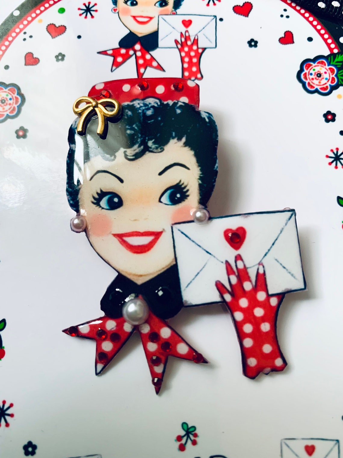 Retro 50,s Lady Brooch, Valentines Brooch, Mum Gift, Galantine,s ...