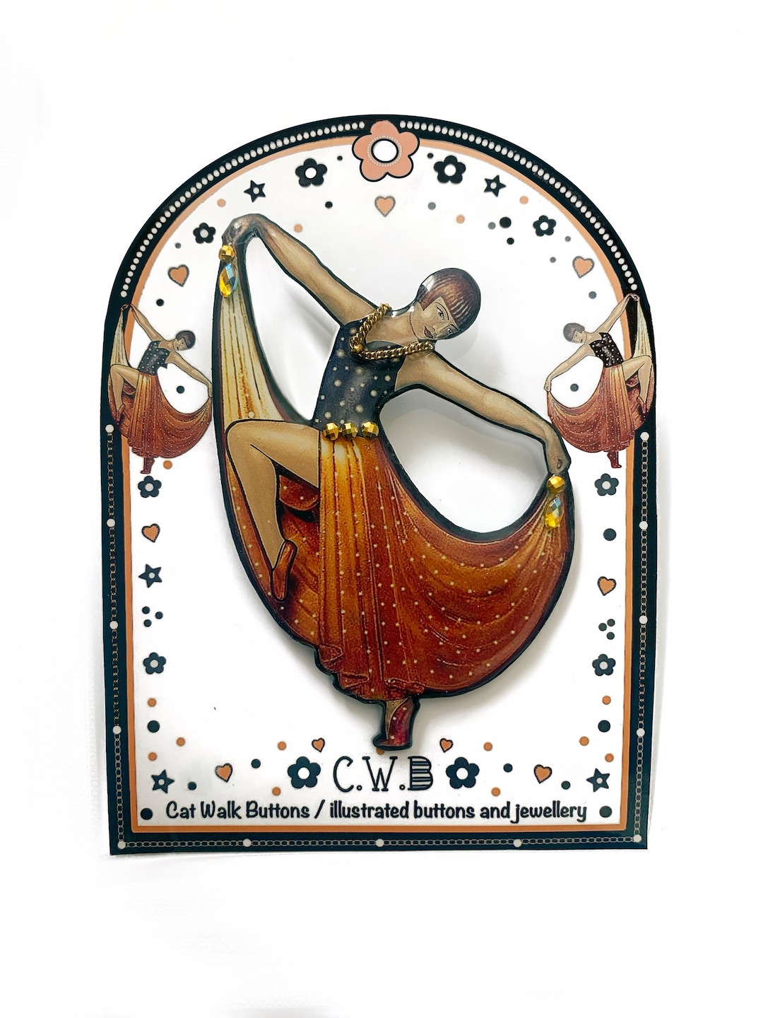 Handmade Art Deco Flapper Brooch: Illustrated Lady Dancer Pin - Etsy