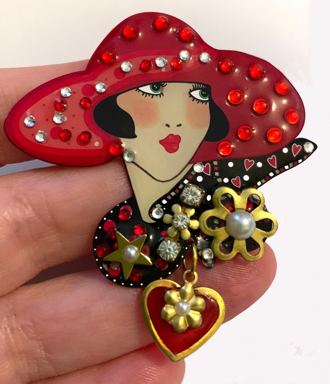 Queen of Deco Hearts Brooch, Designer Jewellery, Statement Brooch ...