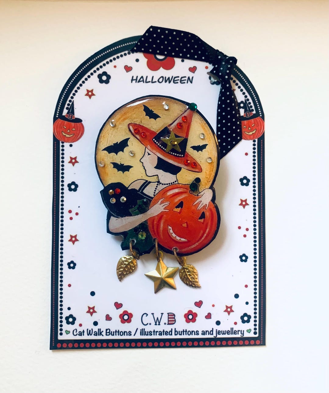 Deco Witch Brooch: Halloween Pumpkin Moon, Flapper Girl Jewelry - Etsy