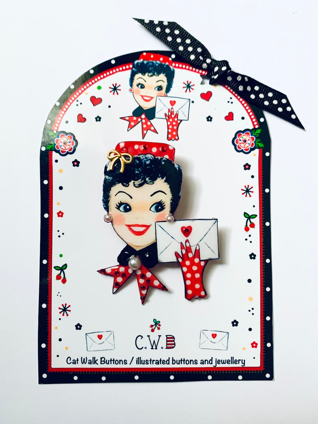 Retro 50,s Lady Brooch, Valentines Brooch, Mum Gift, Galantine,s ...