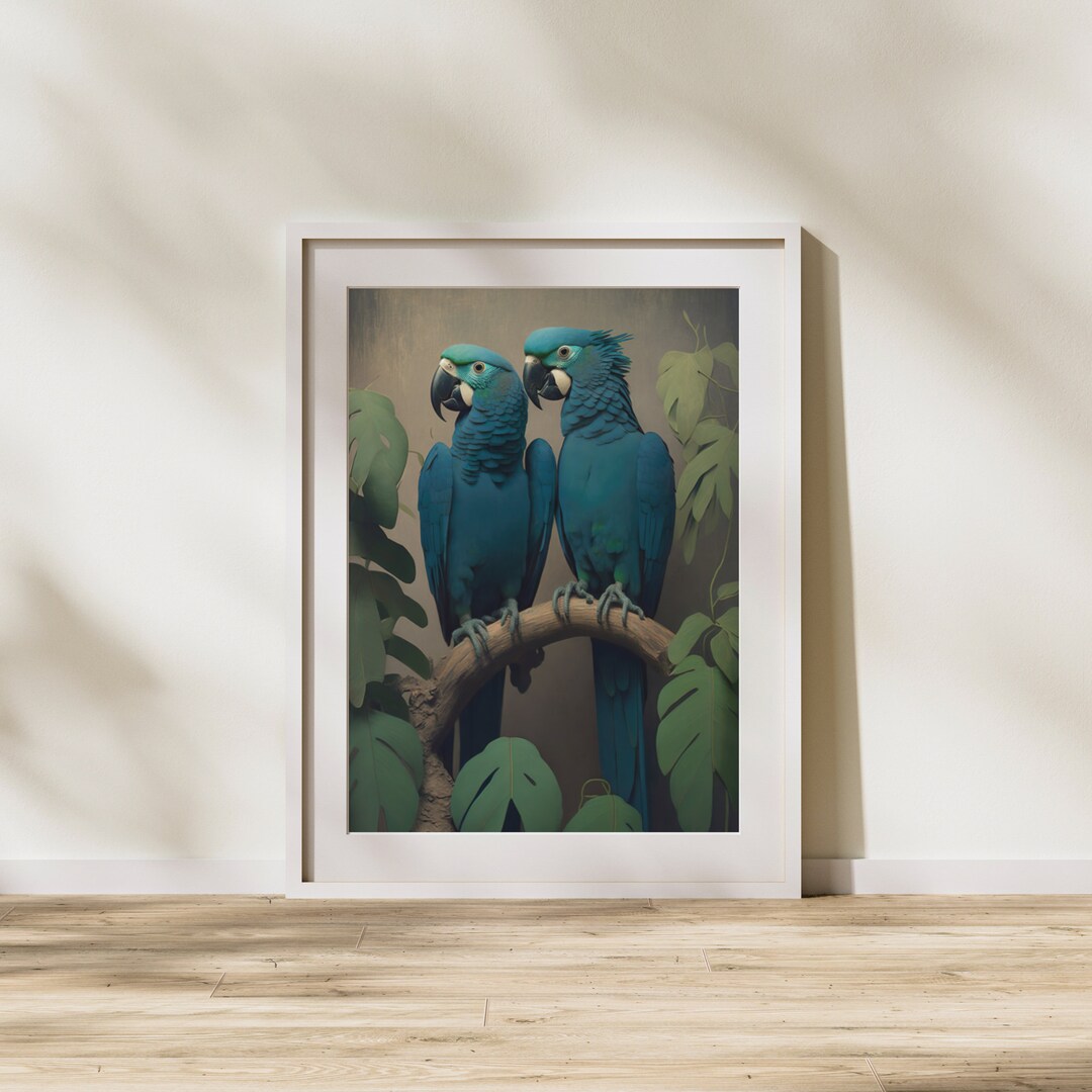 Spixs Macaw Couple Dark Painting Wall Decormodern Art Oil - Etsy