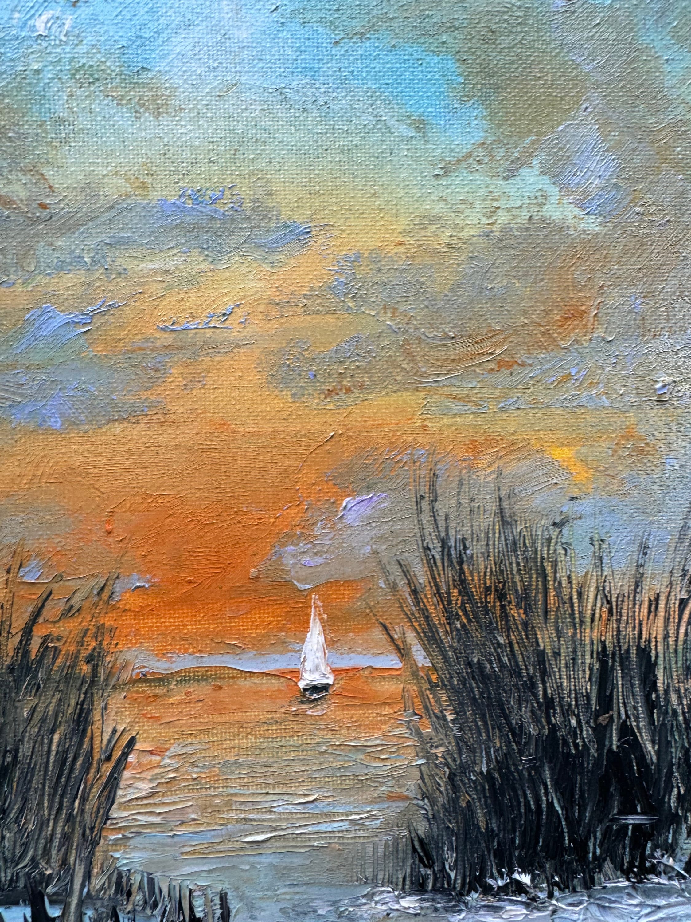 Textured Sunset Coastal Painting. 3D Waves Painting. Thick Paint ...